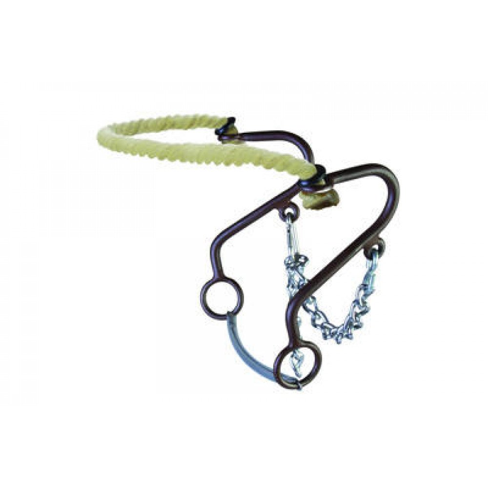 Browned Short "S" ROPE HACKAMORE Bit with Antique Cheeks with curb chain