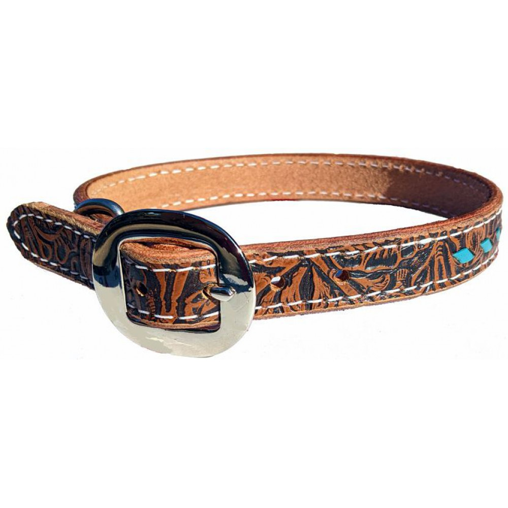 BROWN FLORAL/ TURQUOISE LACE DOG COLLAR